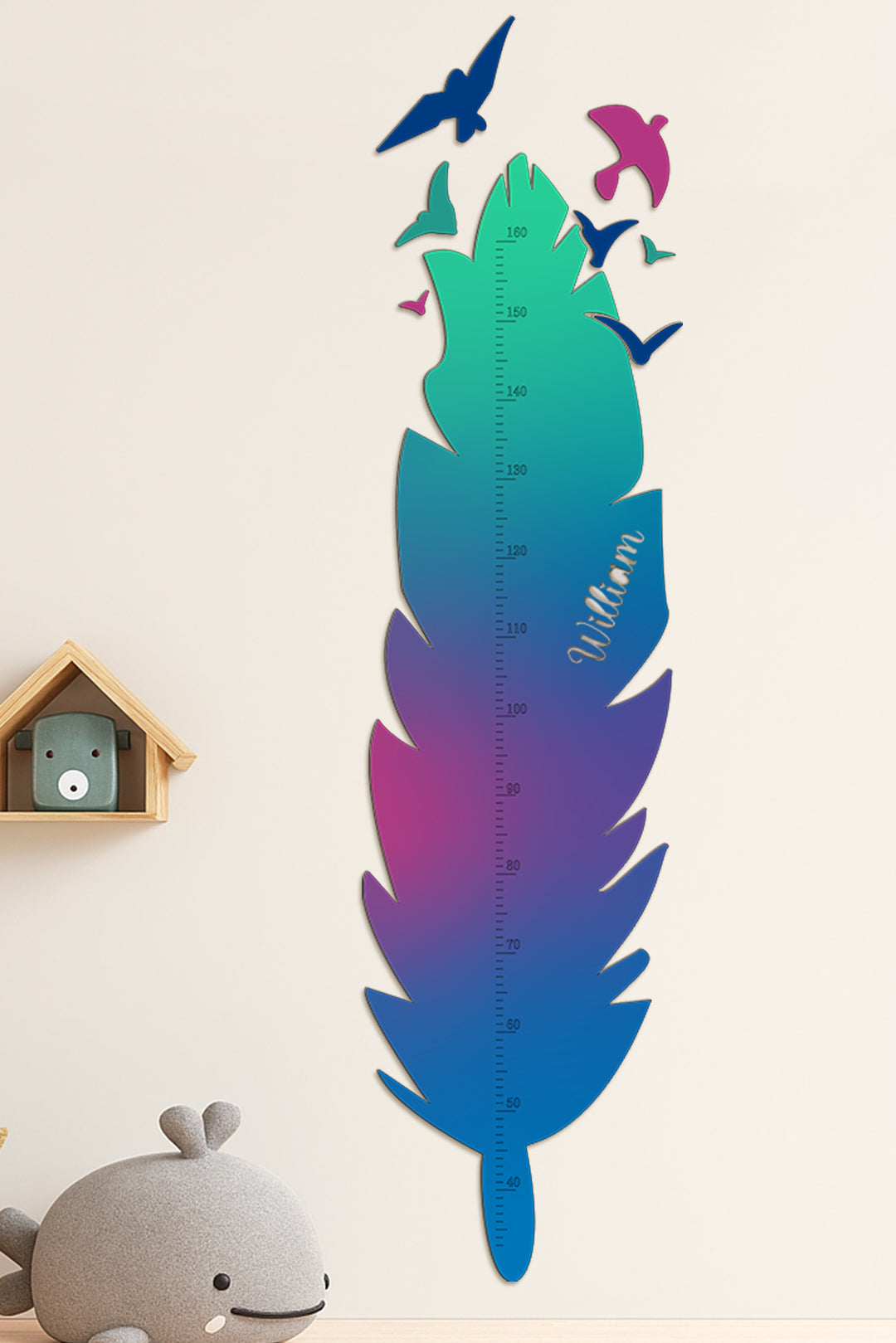 Personalized Wooden Feather Growth Chart Height Ruler Wall Decor Kids ...