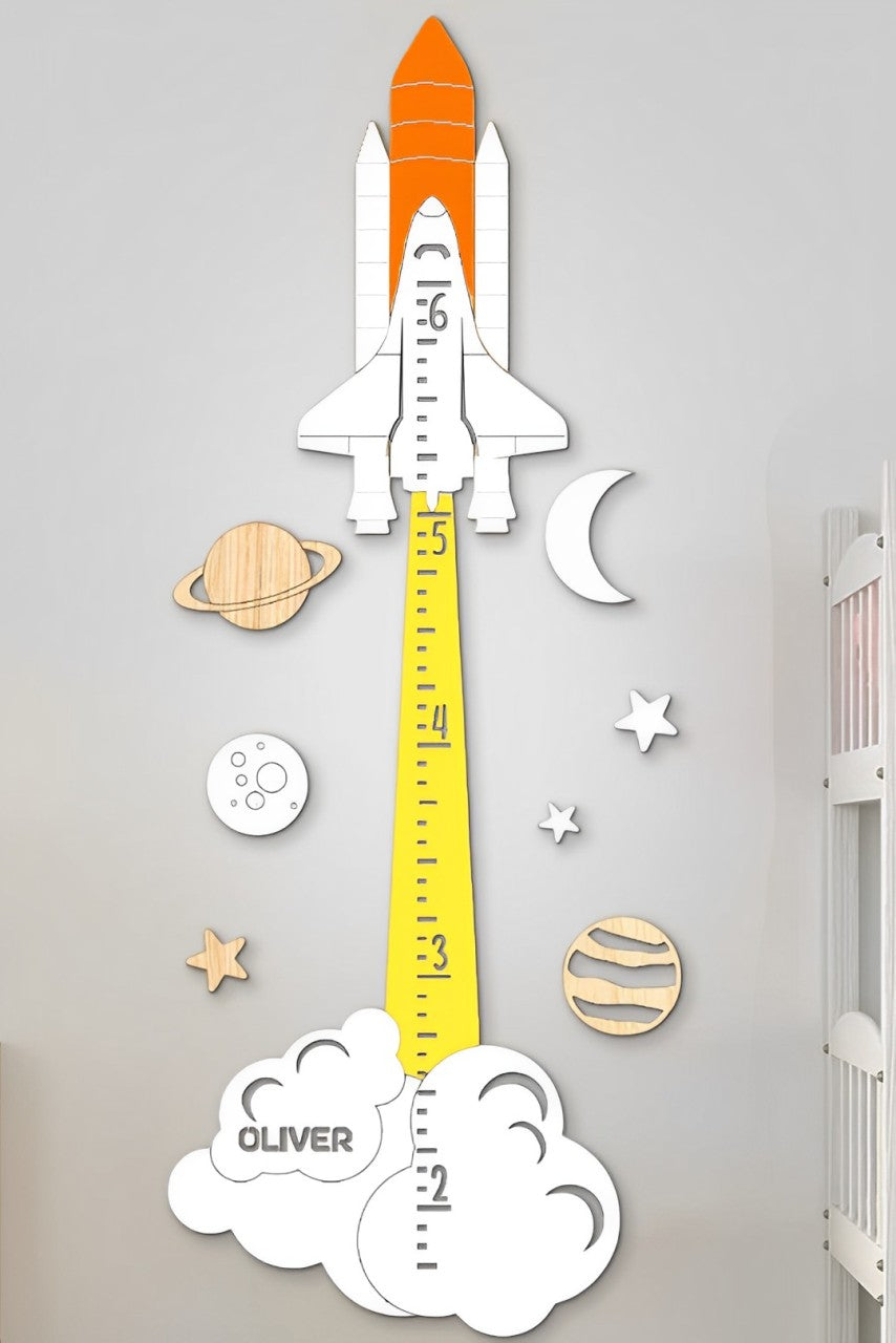 Personalized Wooden Rocket Growth Chart Height Ruler with Kids Name ...