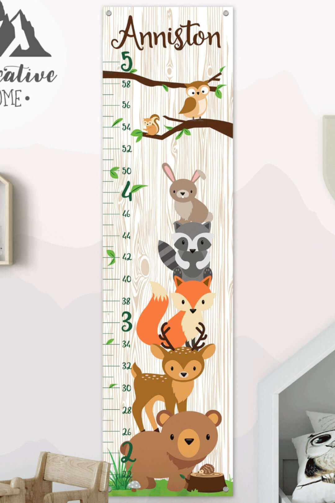 Personalized Forest Animals Hanging Canvas Growth Chart Height Ruler ...
