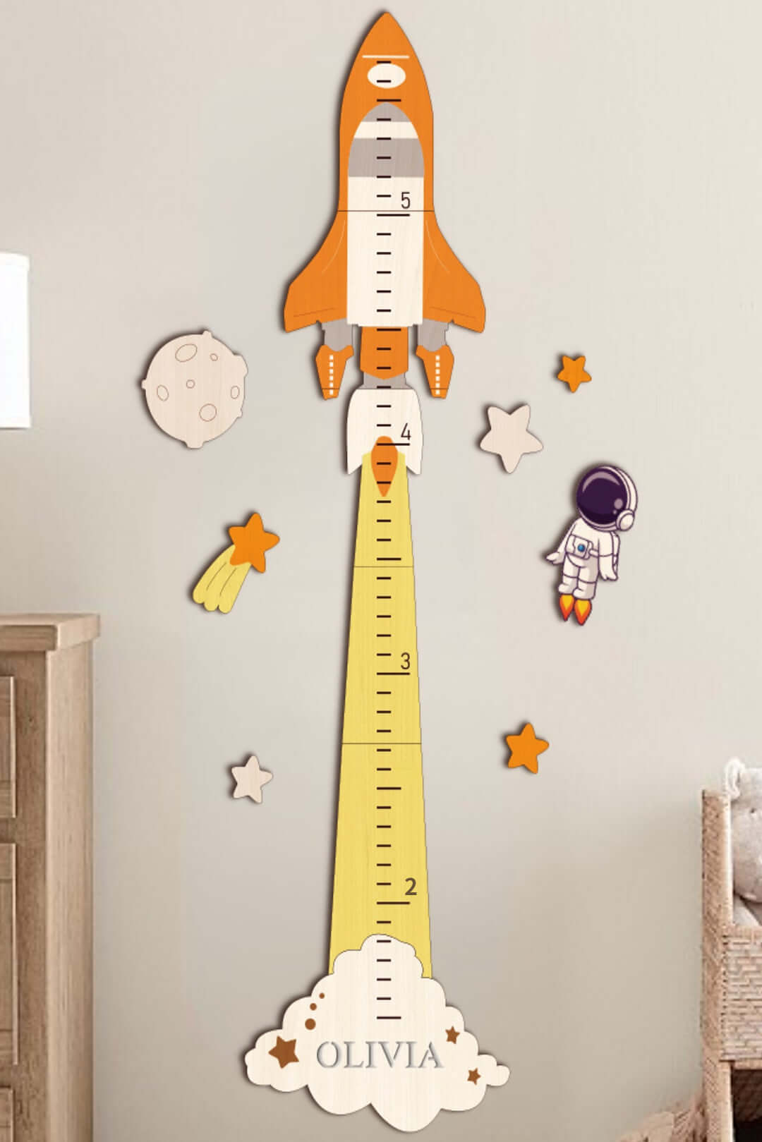 Personalized Wooden Space Theme Growth Chart – Woodemon