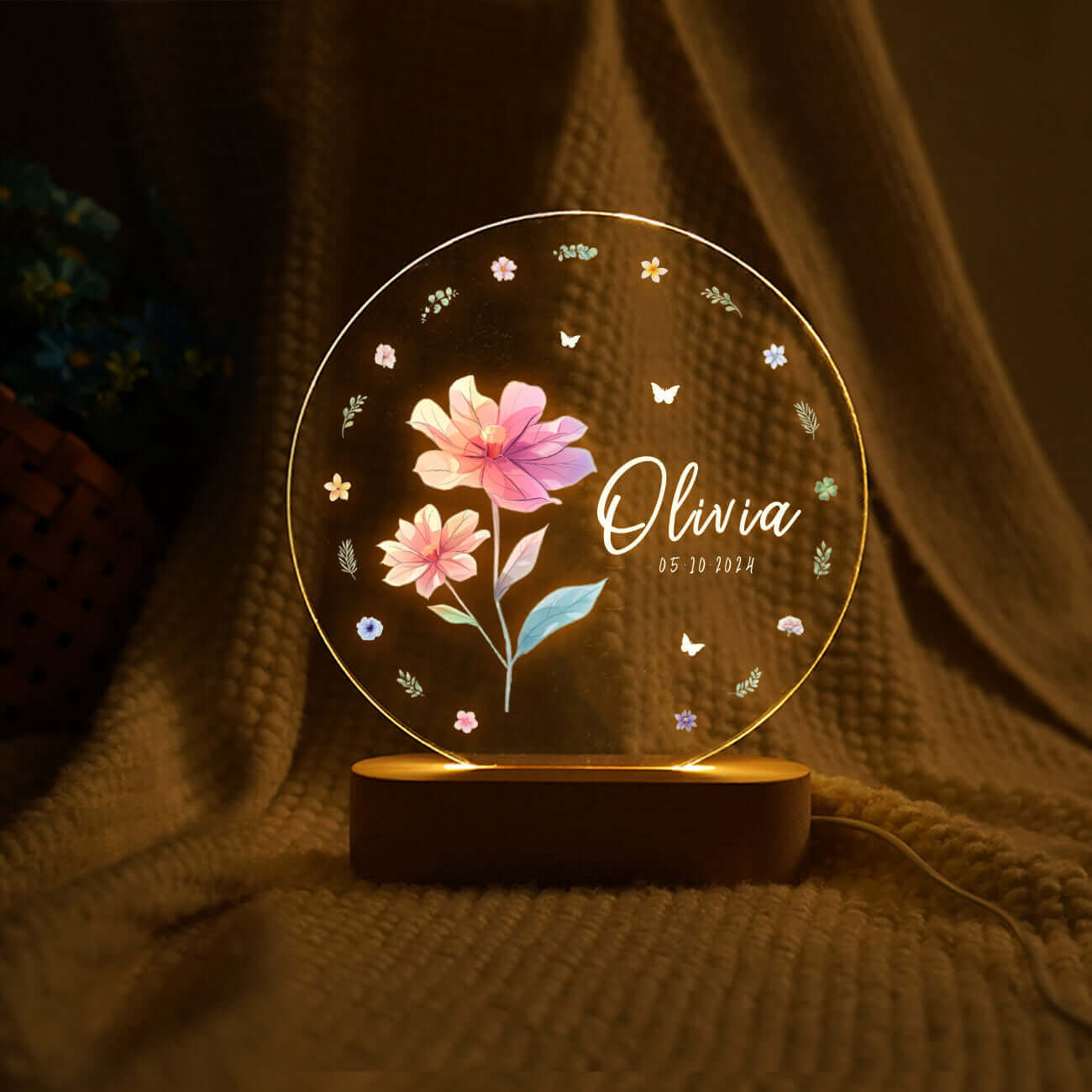 Personalized Birth Flower Name Night Light – Woodemon